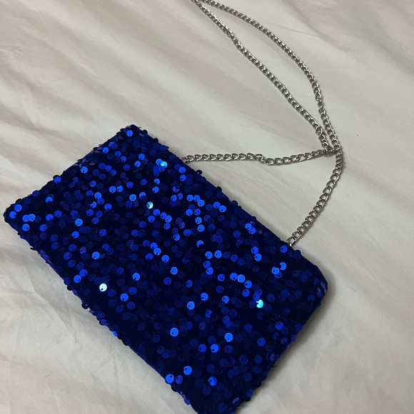 Bags | Silver And Blue Sequence Handbag With Chain | Poshmark